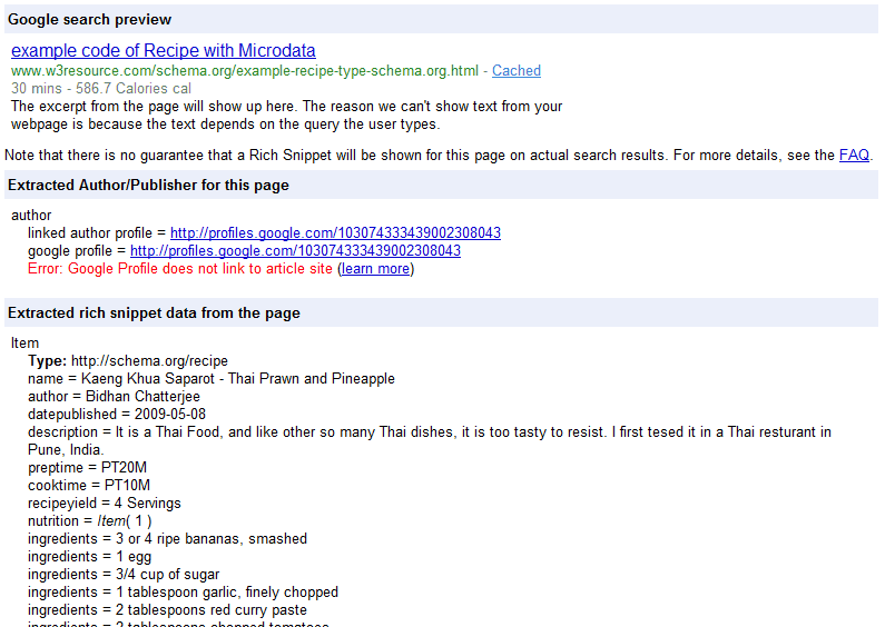 Recipe type - Schema.org tutorial | w3resource