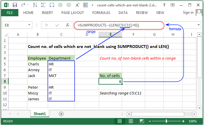Excel Count Count No Of Cells Which Are Not Blank Using COUNTA 
