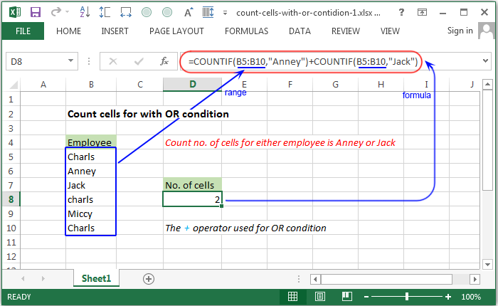 Excel Count Count Cells With OR Condition W3resource
