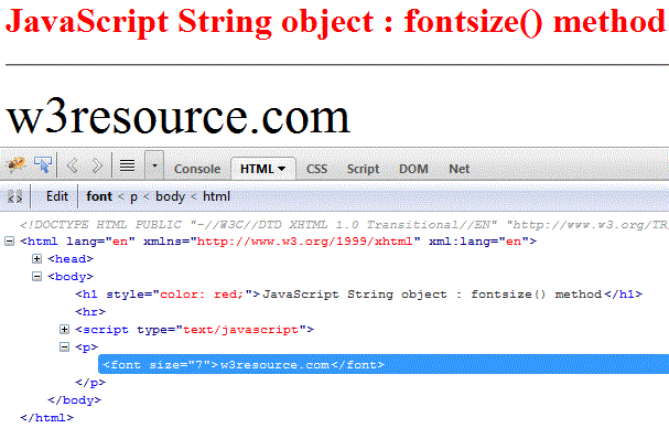 JavaScript Fontsize Method String Object W3resource